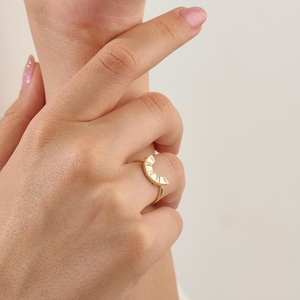 14k Solid Gold Curved Wedding Band – Dainty Nesting Ring Enhancer for Solitaire Engagement Rings ...