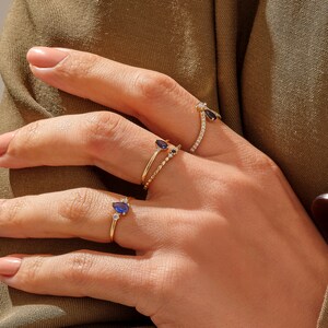 Solid Gold Sapphire Ring 14k Gold Blue Engagement Ring for Women Simple ...