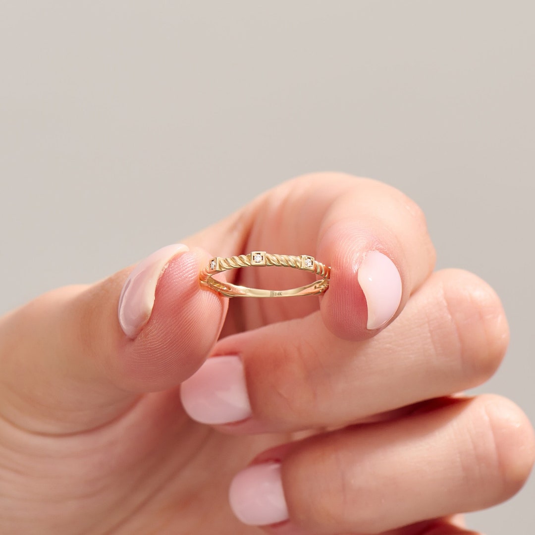 14k Twined Distance Ring, Braided Wedding Band Women, Solid Gold Rope ...