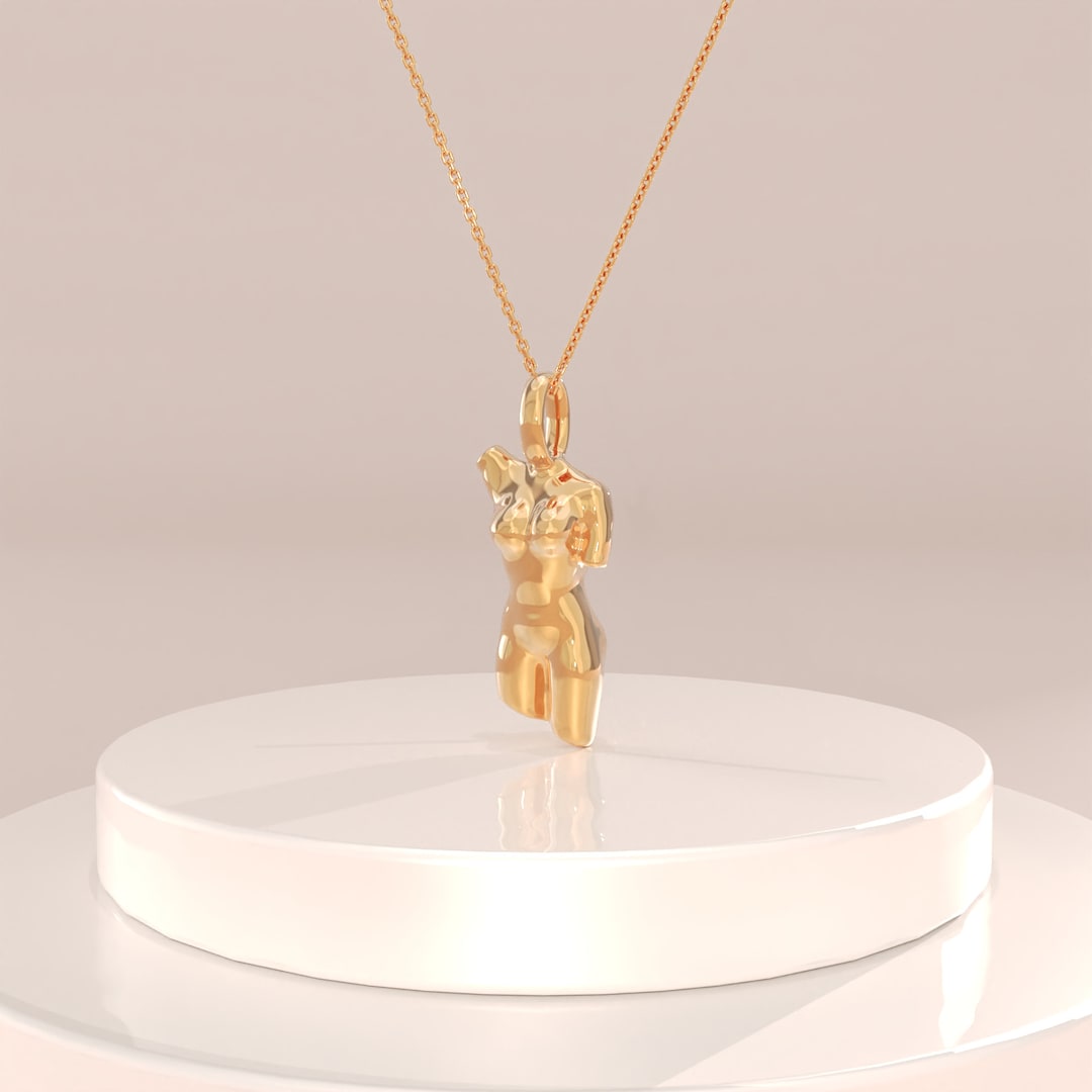 Solid Gold Aphrodite Necklace, 14k Goddess Body Pendant for Women ...