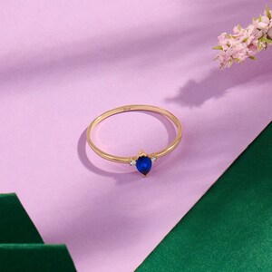 Solid Gold Sapphire Ring, 14k Gold Blue Engagement Ring for Women ...