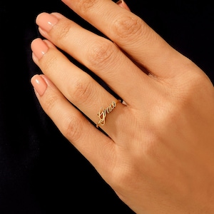 14k Gold Personalized Cursive Name Ring, Solid Gold Custom Name Ring ...