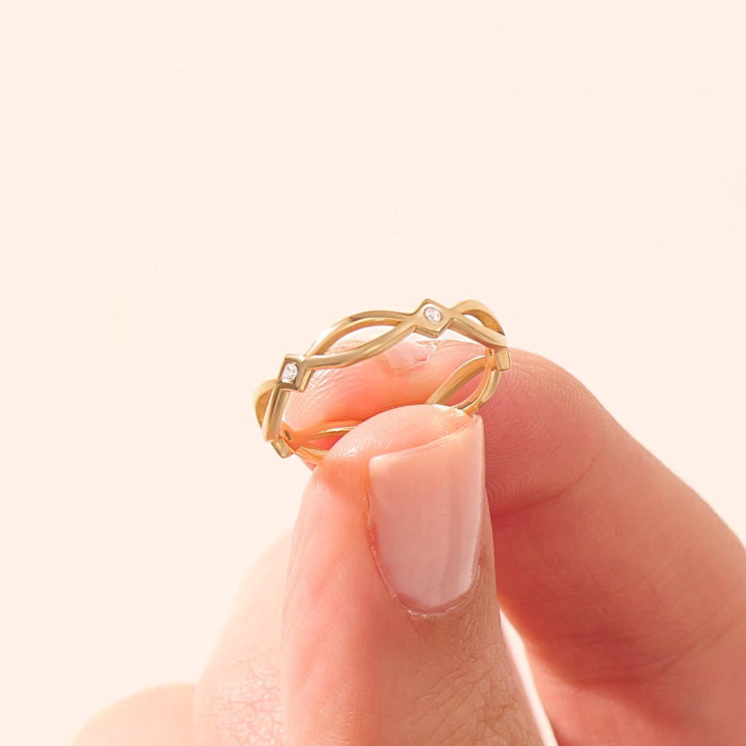 14k Solid Gold Stackable Ring for Women, Dainty Vintage Inspired Band, Handmade Everyday Gold ...