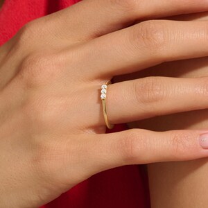 Solid Gold Vintage Wedding Ring, 14k Milgrain Band Slim Trilogy Ring, Minimalist Dainty Ring ...