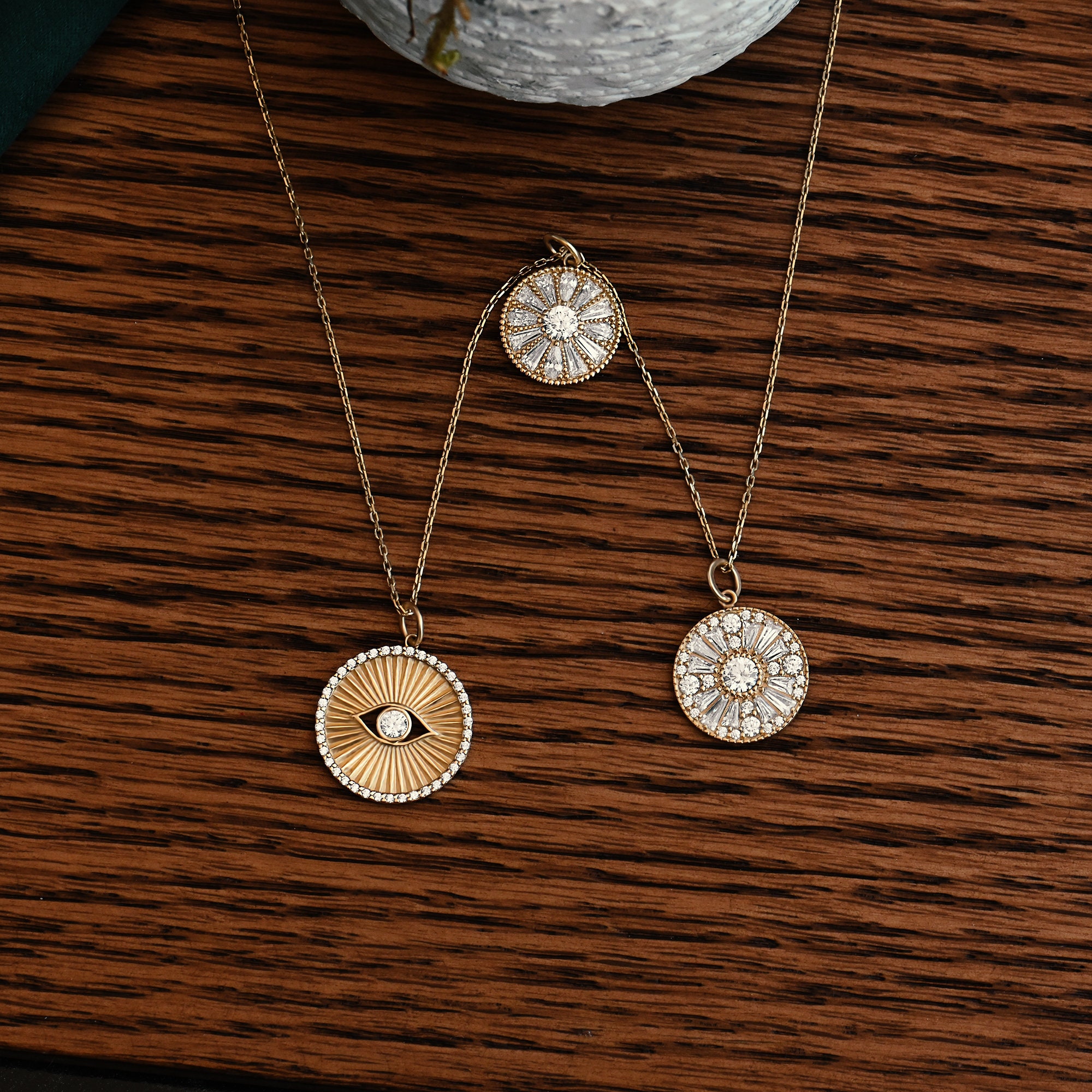 14k Solid Gold Evil Eye Coin Necklace Medallion Third Eye - Etsy