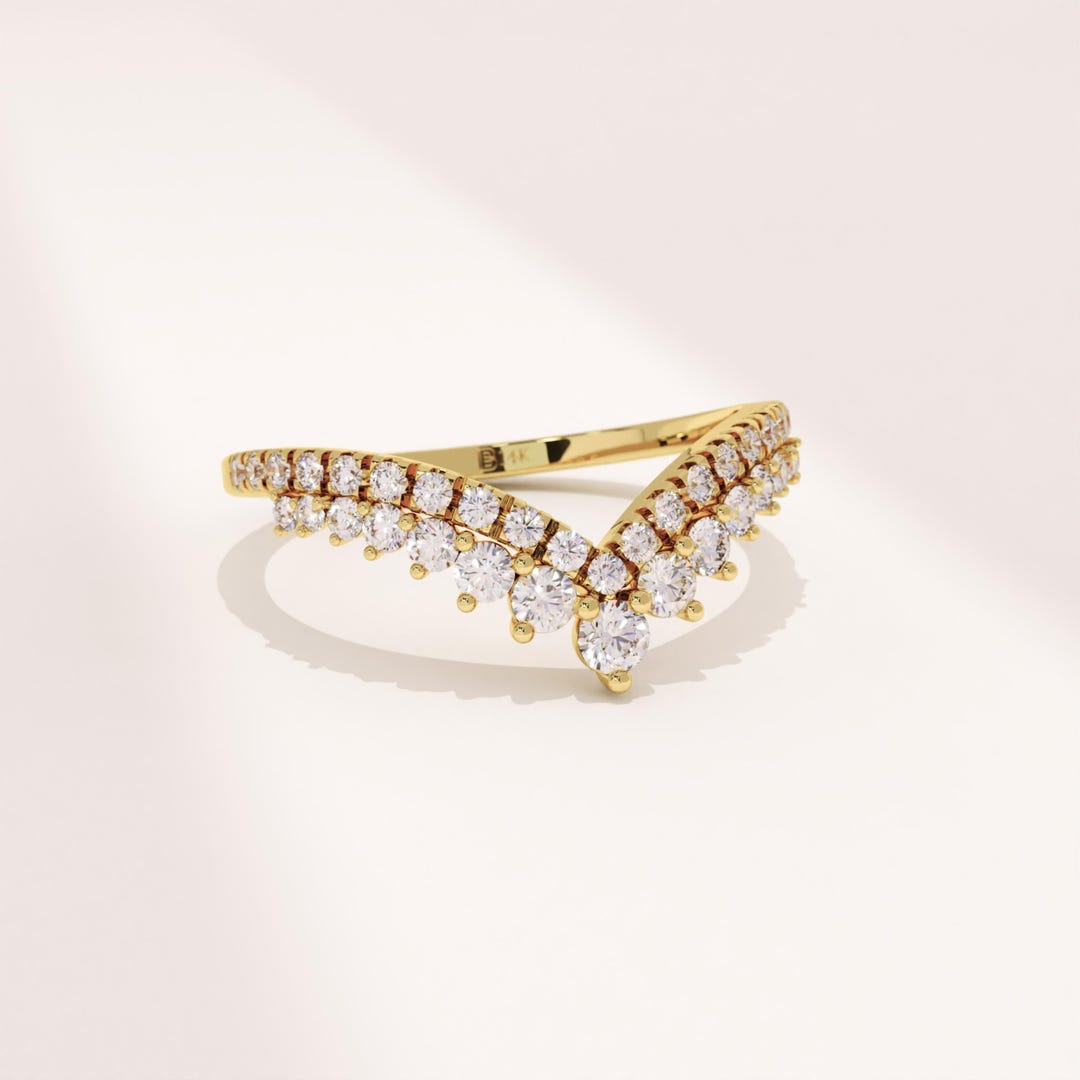 Moissanite Curved Wedding Ring Solid 10K 14K 18K Gold Curve Band Dainty ...