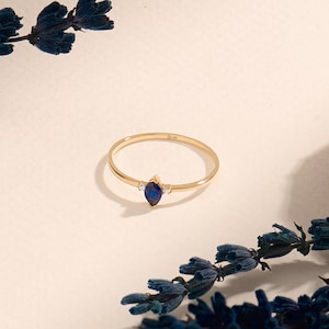 Solid Gold Sapphire Ring, 14k Gold Blue Engagement Ring for Women ...