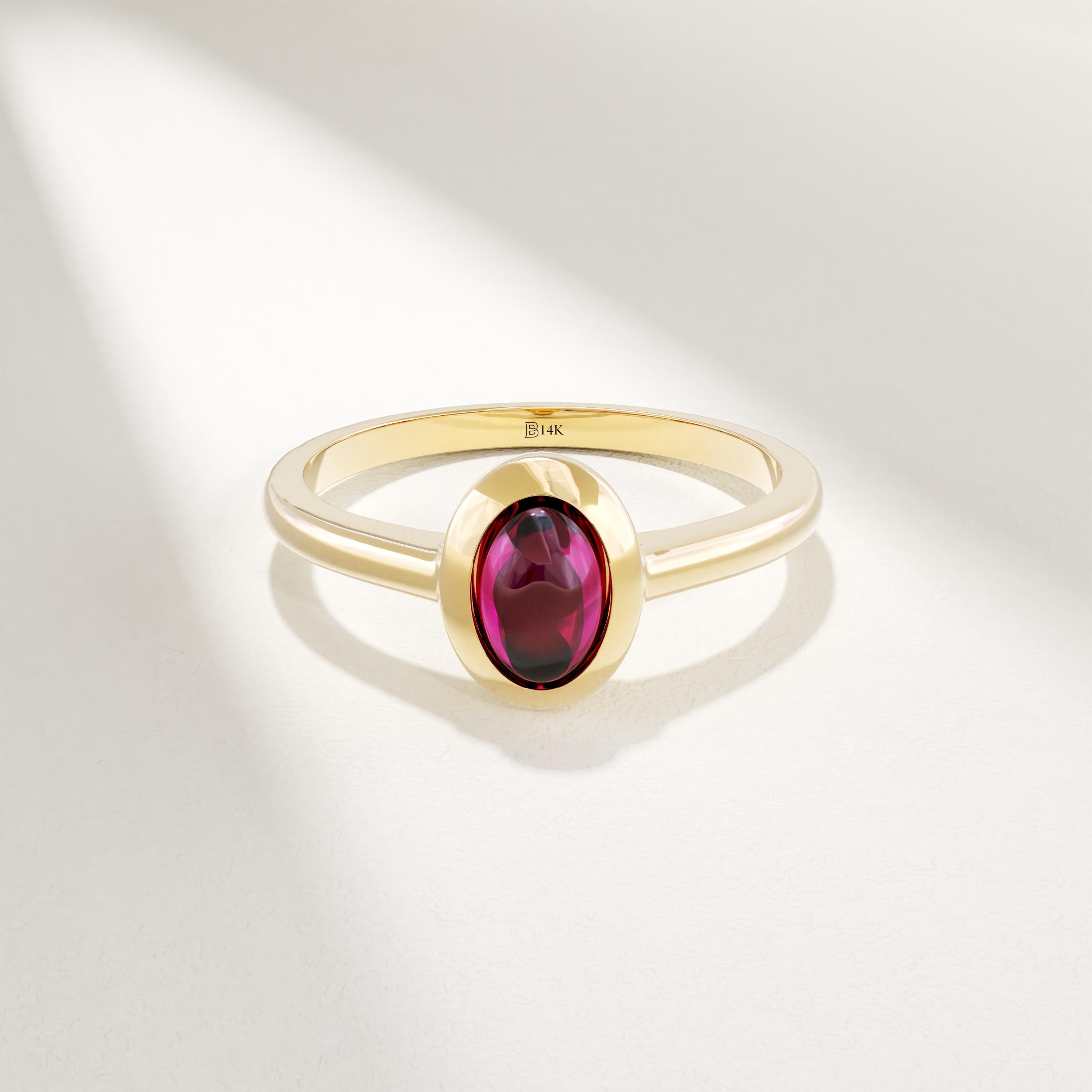 14k Solid Gold Red Gemstone Ring, Red Tourmaline Engagement Ring Women ...