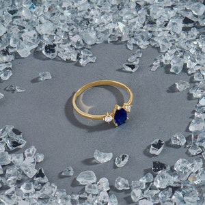 Solid Gold Sapphire Ring 14k Gold Blue Engagement Ring for Women Simple ...