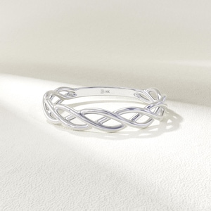 14k Solid Gold Celtic Knot Ring – Irish Wedding Band, Dainty Braided Stacking Ring for Women ...