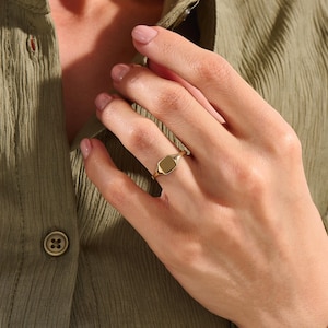 Solid Gold Square Signet Ring, 14k Gold Engraved Pinky Ring for Men Women, Personalized Initial ...