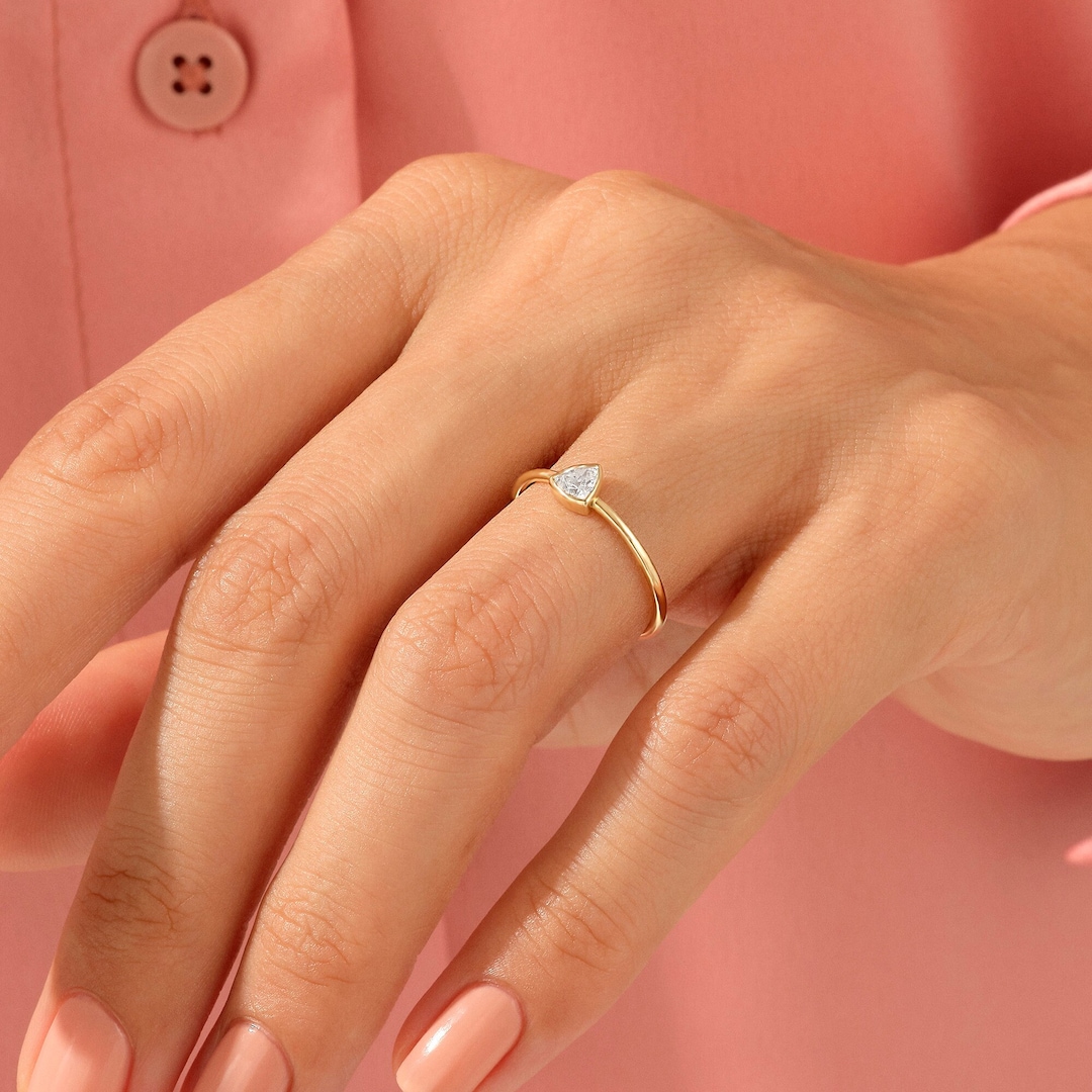 Triangle Cut Small Solitaire Ring Tiny Engagement Ring in - Etsy