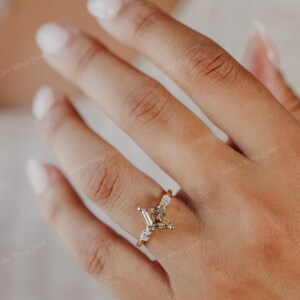 Champagne Lozenge Cut Moissanite Diamond With Side Oval Cut Moissanite ...