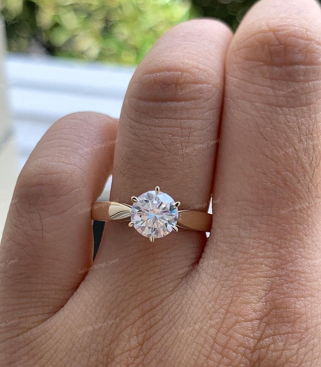 1CT Moissanite Engagement Ring, Pinched Shank Wedding Band, Round ...