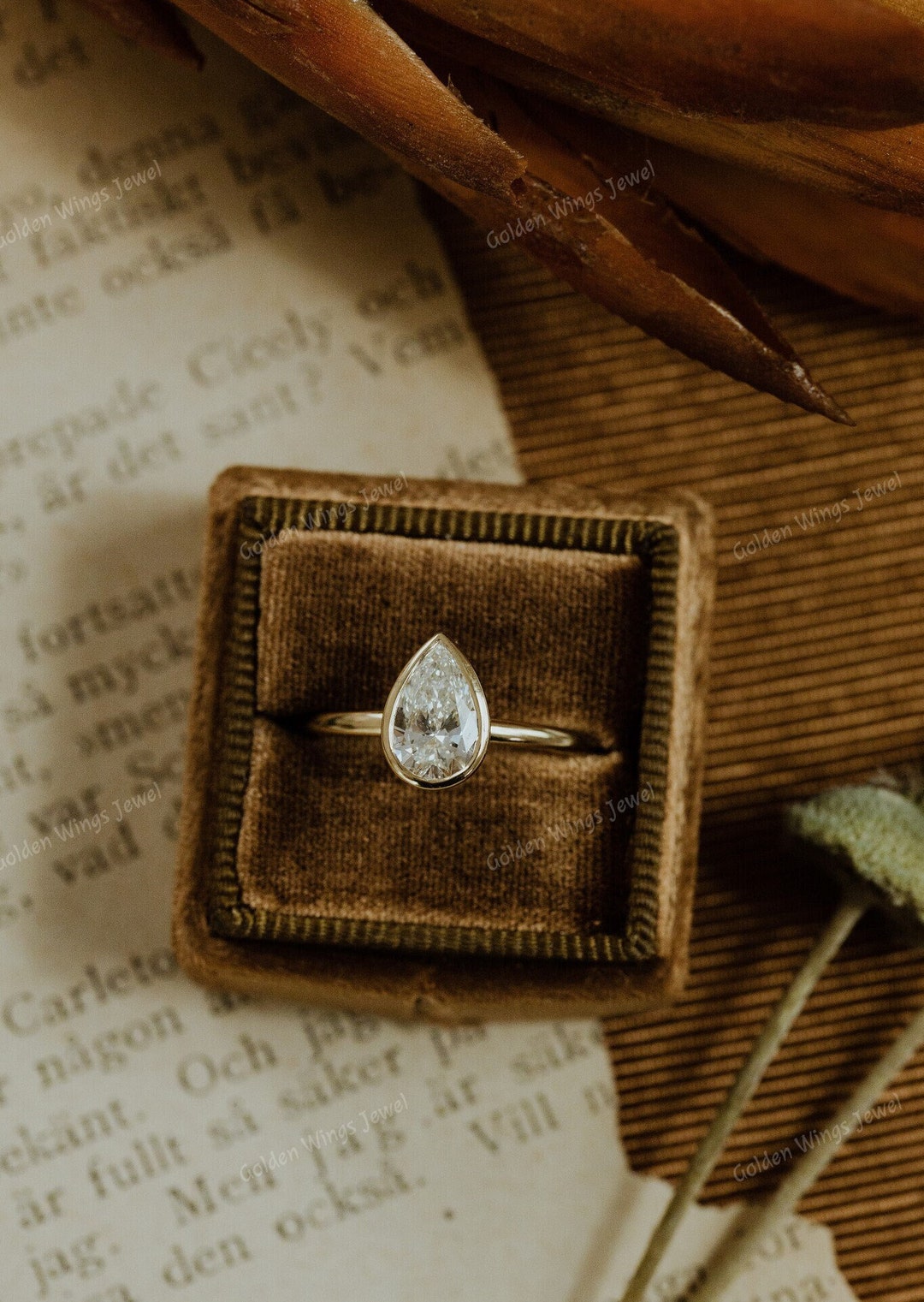 Bezel Set Pear Moissanite Ring, 1.5CT Pear Solitaire Engagement Ring ...