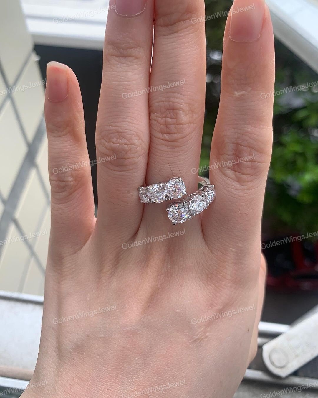 Open Wrap Stacking Wedding Band, 3.50 CT Round Cut Moissanite ...