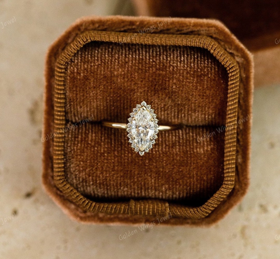 1ct Marquise Moissanite Engagement Ring, Cluster Halo Marquise ...