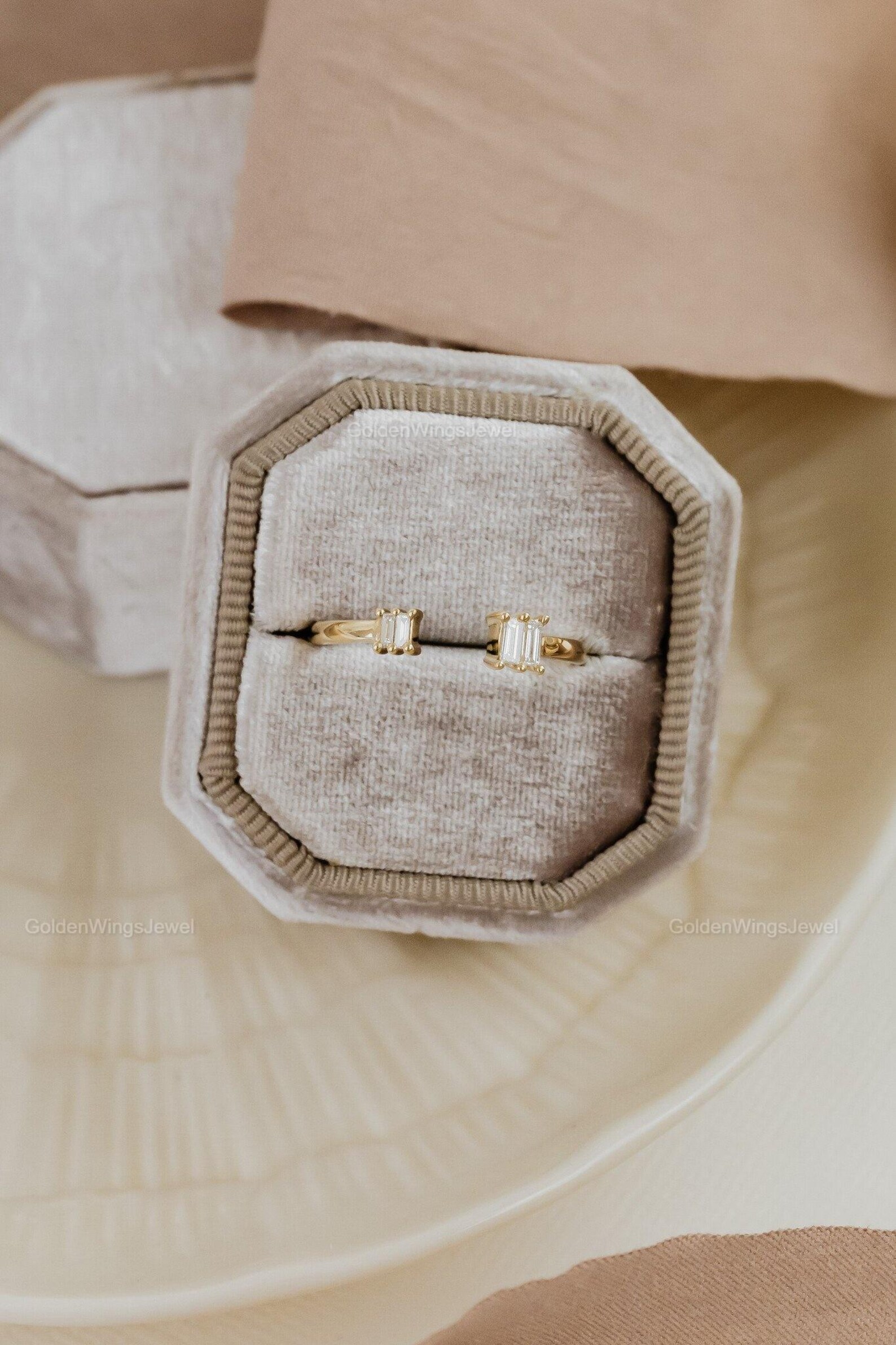 Open Dual Baguette Moissanite Wedding Band, 14K Yellow Gold Customize ...