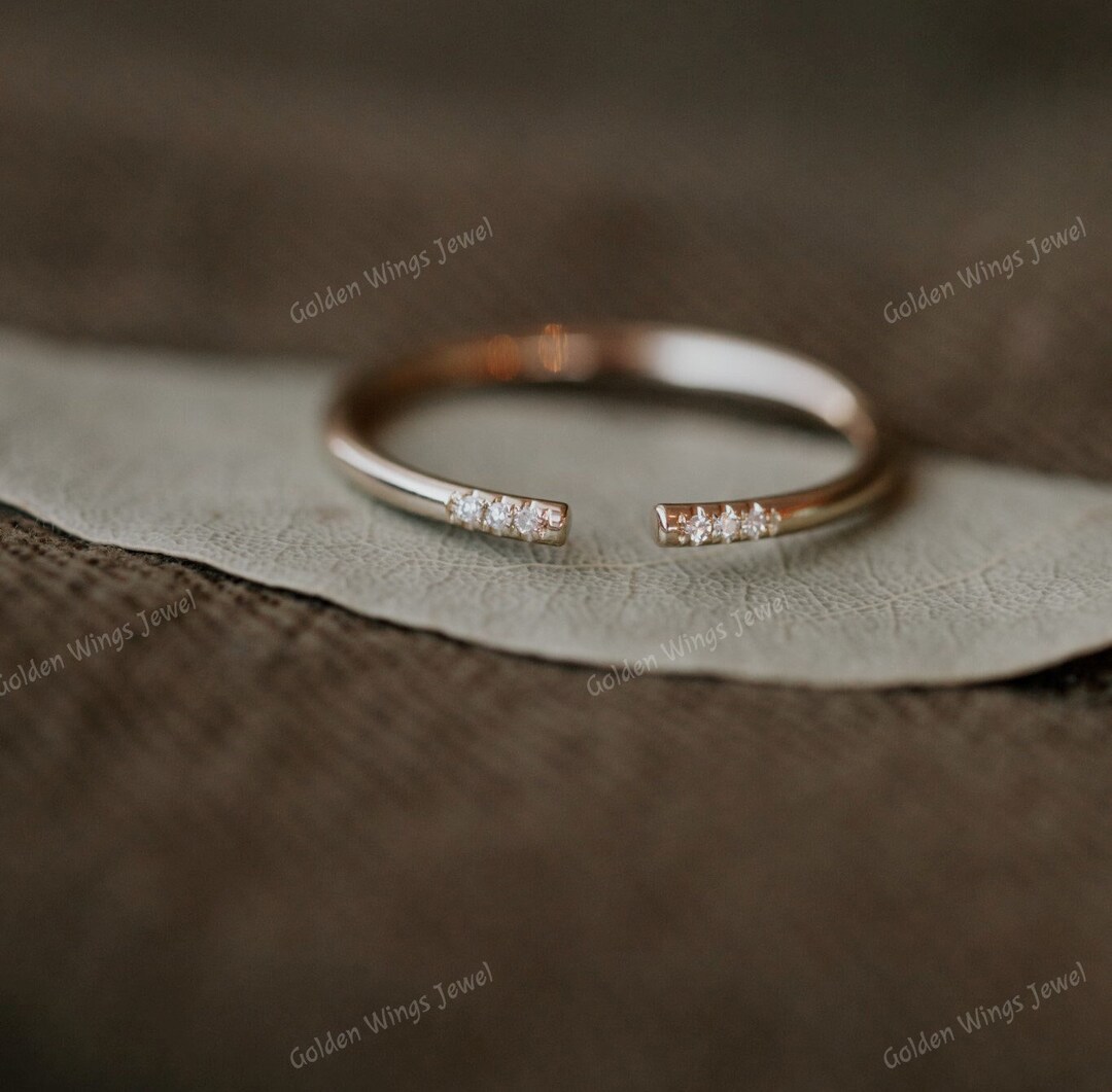 Open Band Matching Wedding Diamond Band for Her, Stackable Wedding Band ...