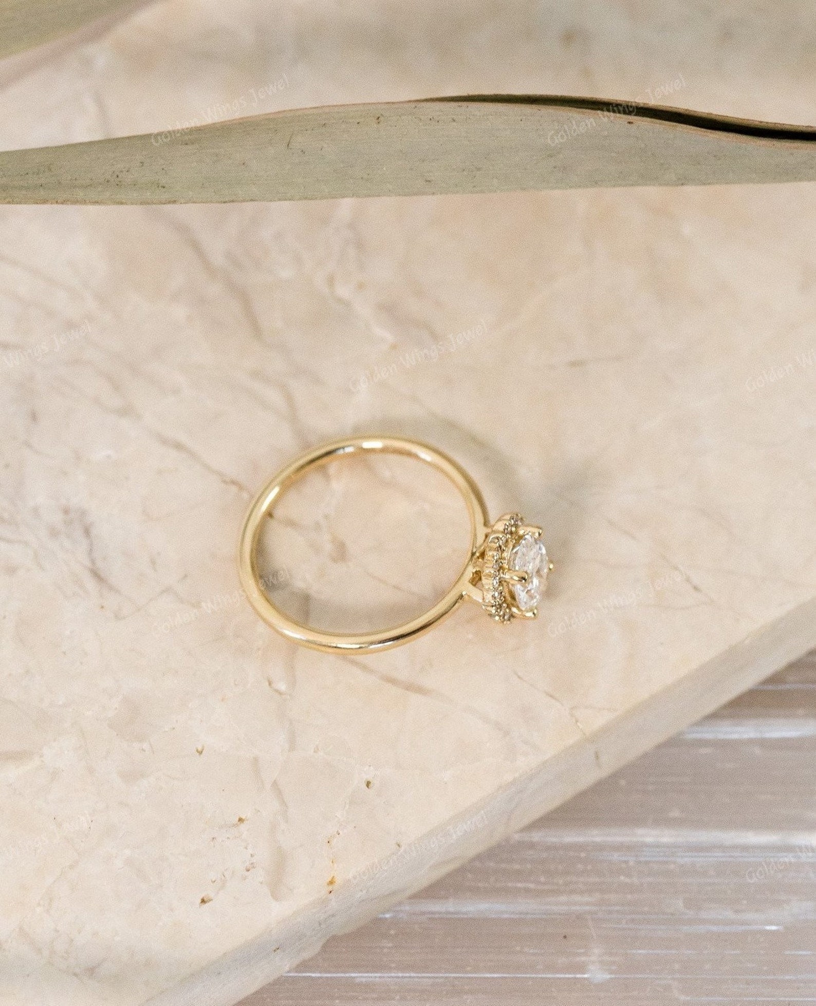 Oval Moissanite Diamond Halo of Round Moissanite Diamond, Flower Halo ...