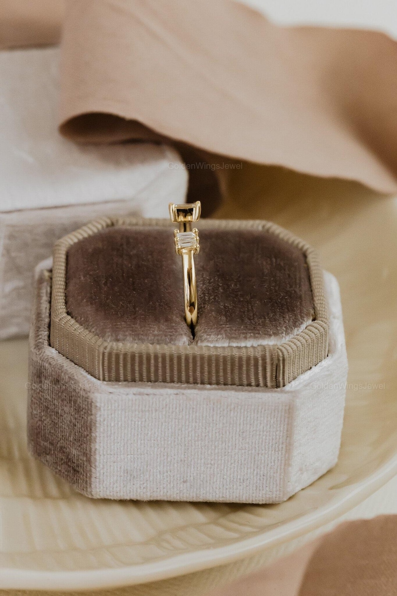 Open Dual Baguette Moissanite Wedding Band, 14K Yellow Gold Customize ...