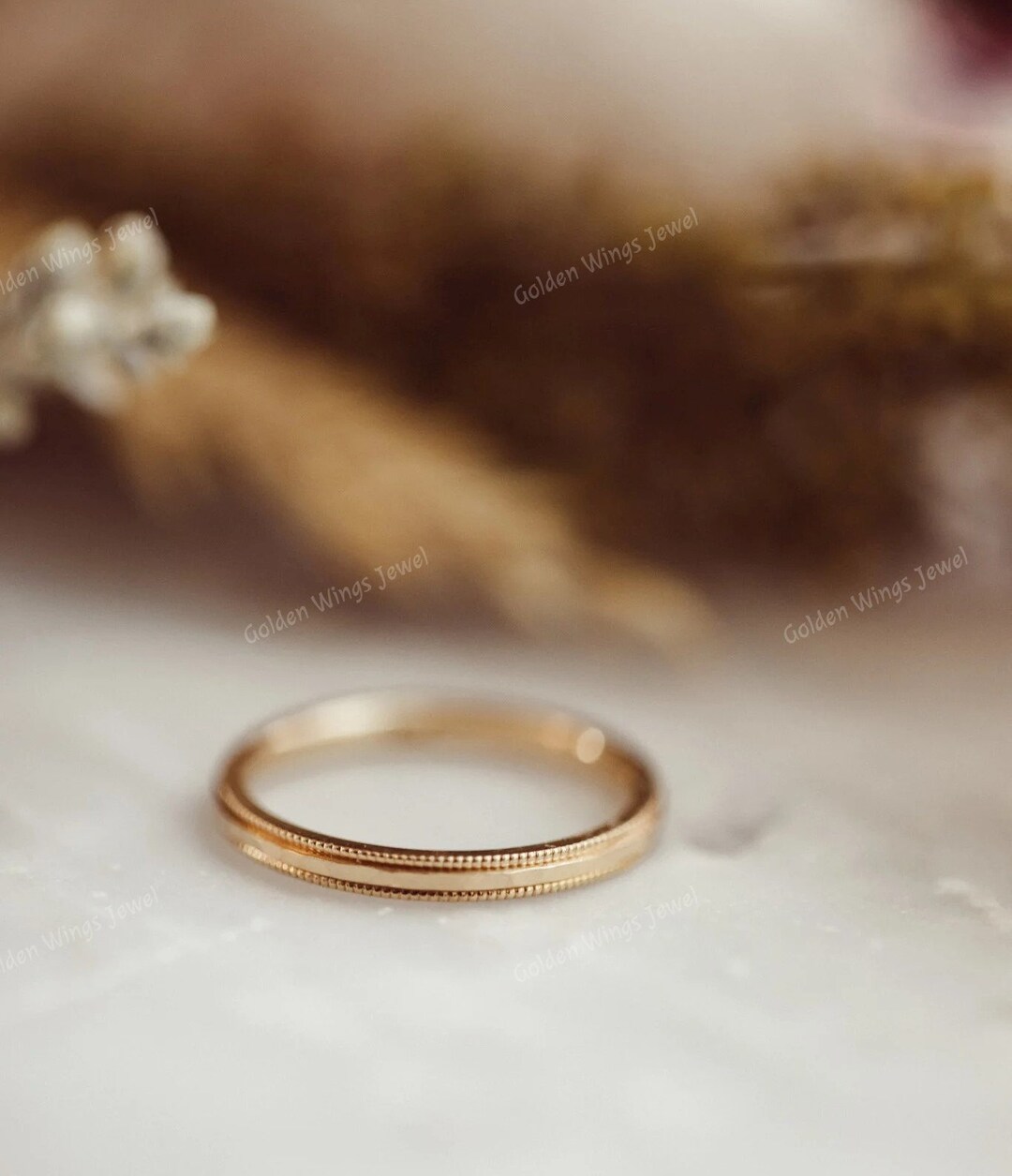 Plain Milgrain Design Wedding Matching Band, Solid Gold Matching Band ...
