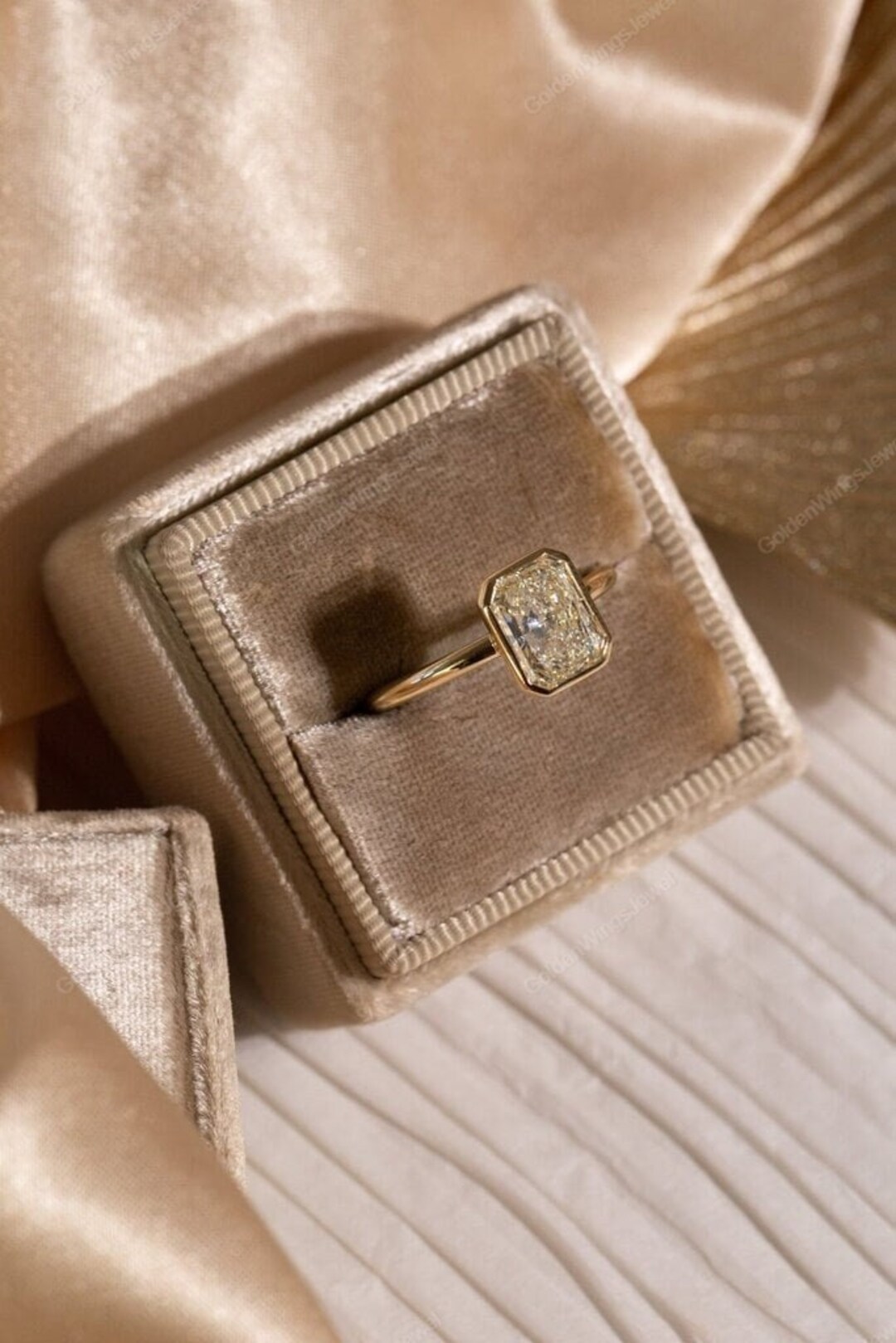 Radiant Cut Moissanite Bezel Set Engagement Ring, Bezel Set Radiant ...