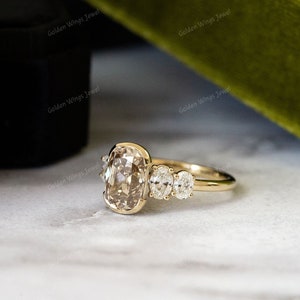 Champagne Elongated Cushion Moissanite Diamond Ring, Moissanite Engagement Ring, Cushion ...