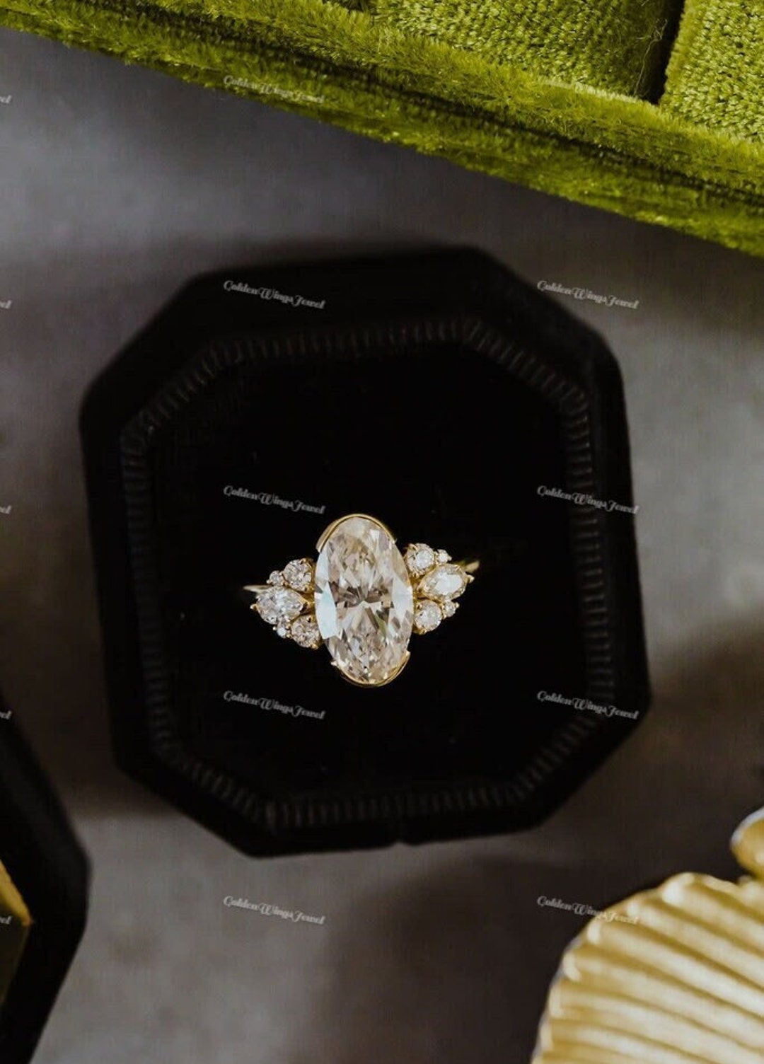 2.50 CT Moval Cut Moissanite Diamond Ring, Half Bezel Set Moissanite ...