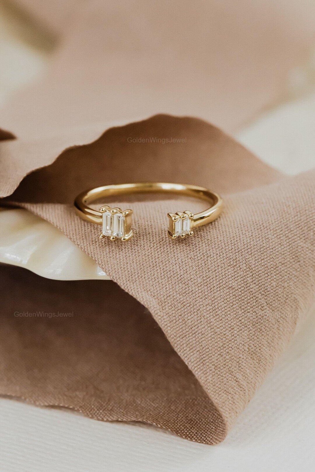 Open Dual Baguette Moissanite Wedding Band, 14K Yellow Gold Customize ...