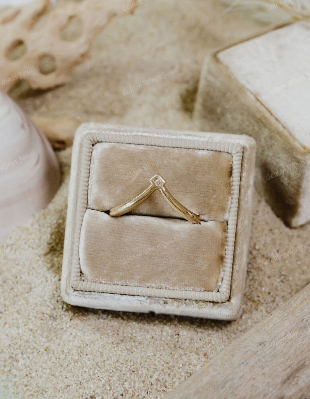 V Shape Solid Gold Band, Princess Cut Diamond Band, Gold Matching Band ...