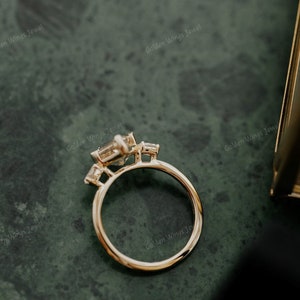 Champagne Lozenge Cut Moissanite Diamond With Side Oval Cut Moissanite ...