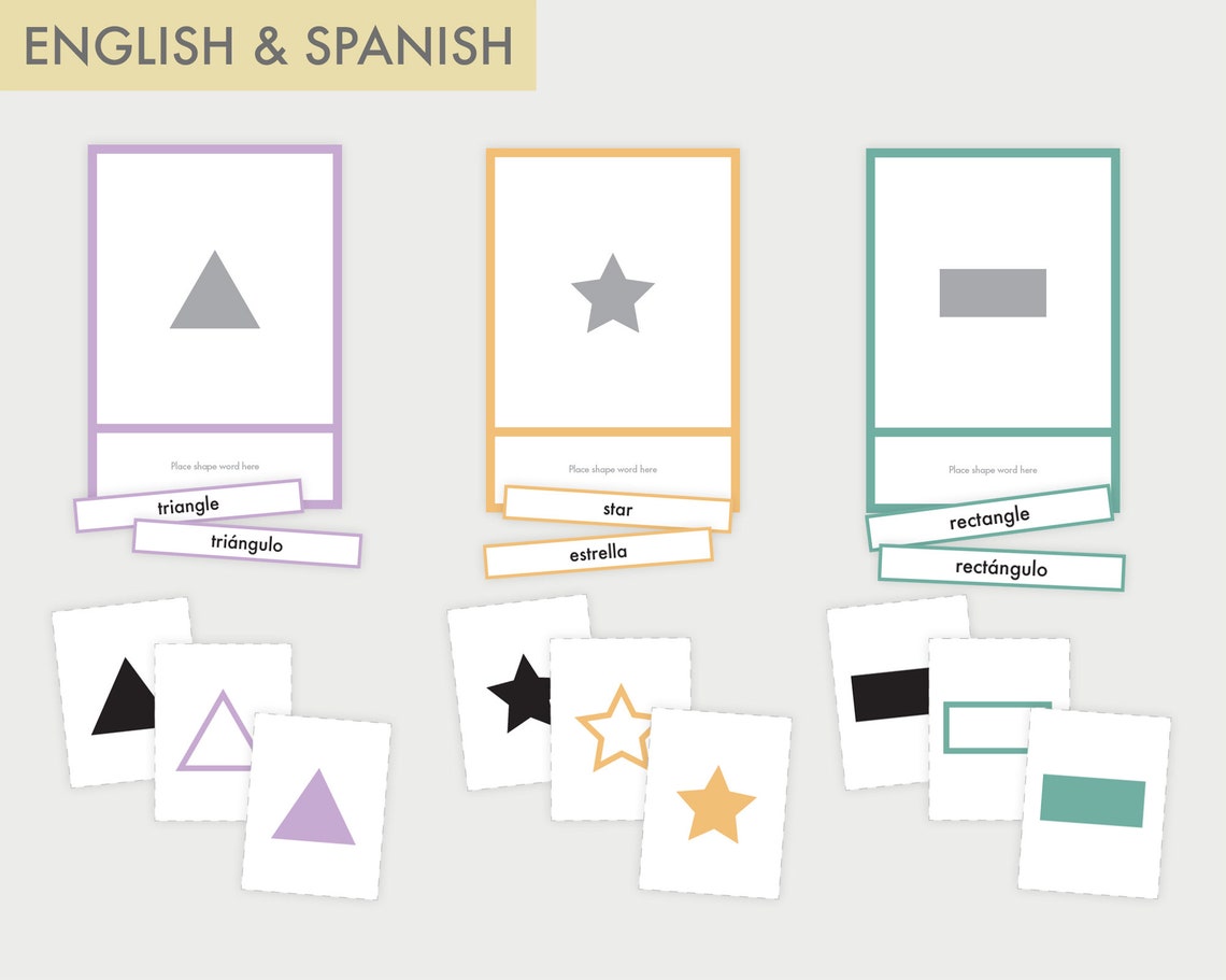 Shapes Montessori Flashcards Bilingual Shape Flashcards Three Part ...