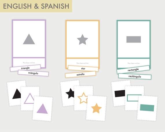 Shapes Montessori Flashcards Bilingual Shape Flashcards | Etsy