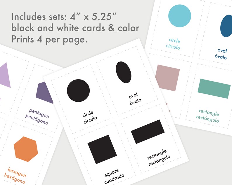 Shapes Bilingual English and Spanish Montessori Flashcards - Etsy