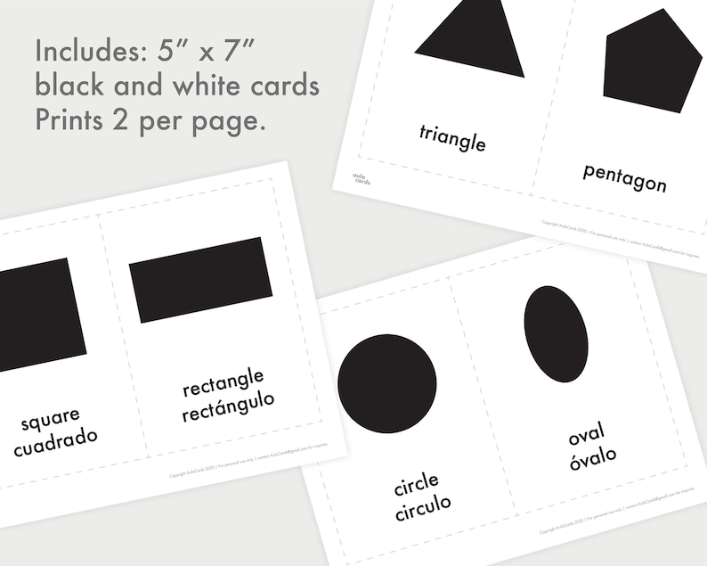 Shapes Bilingual English and Spanish Montessori Flashcards - Etsy