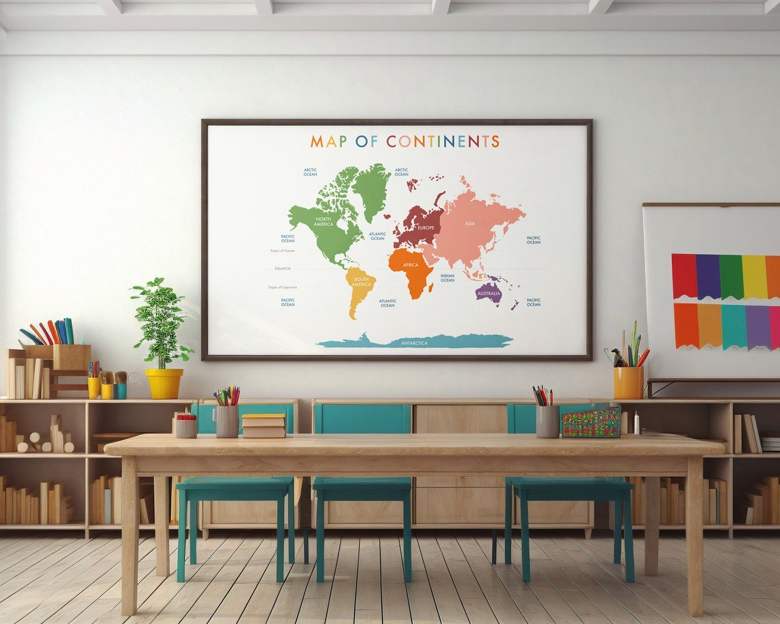 Filled Large Continent Map for Classroom || World Map Printable ...