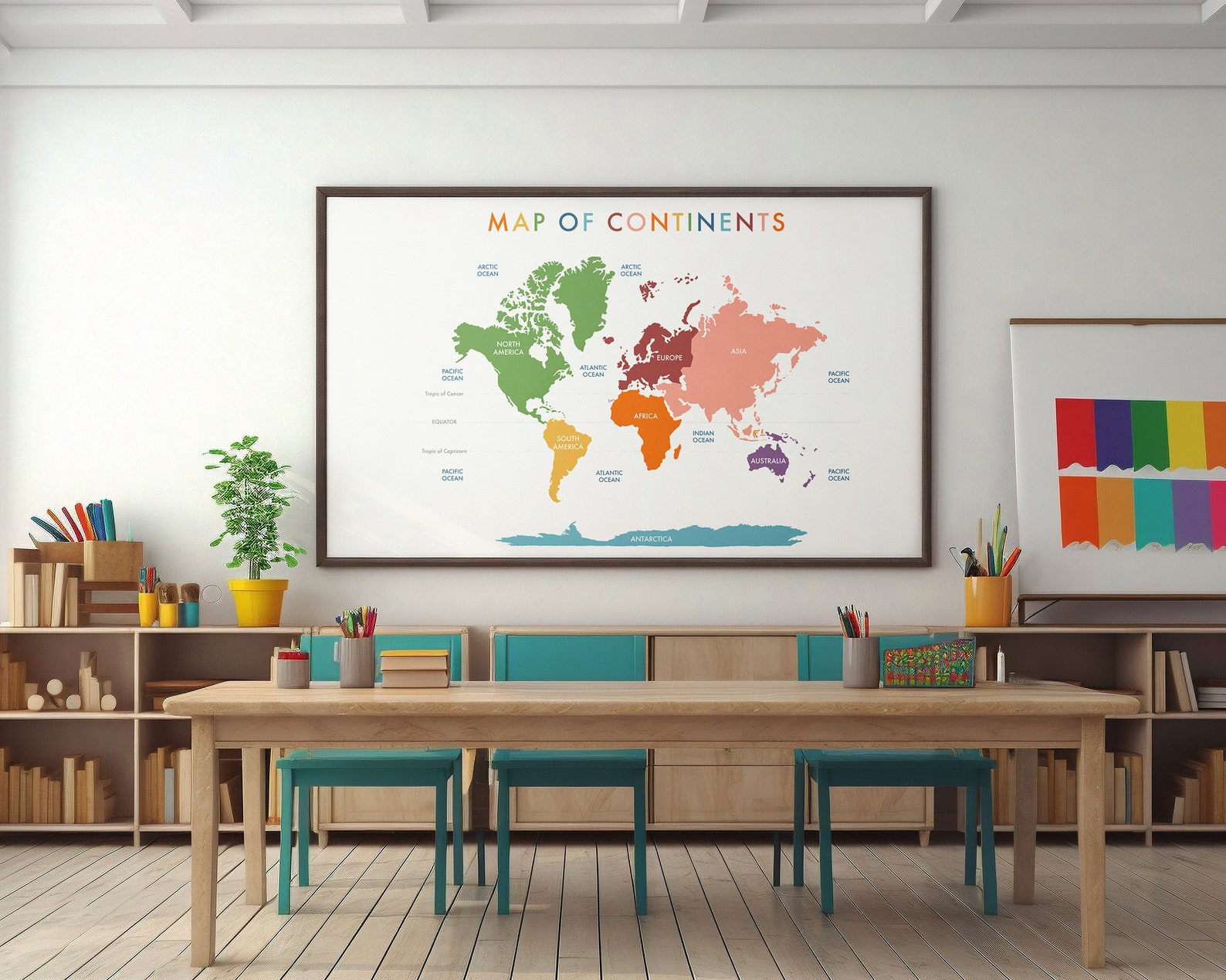 Filled Large Continent Map for Classroom || World Map Printable ...