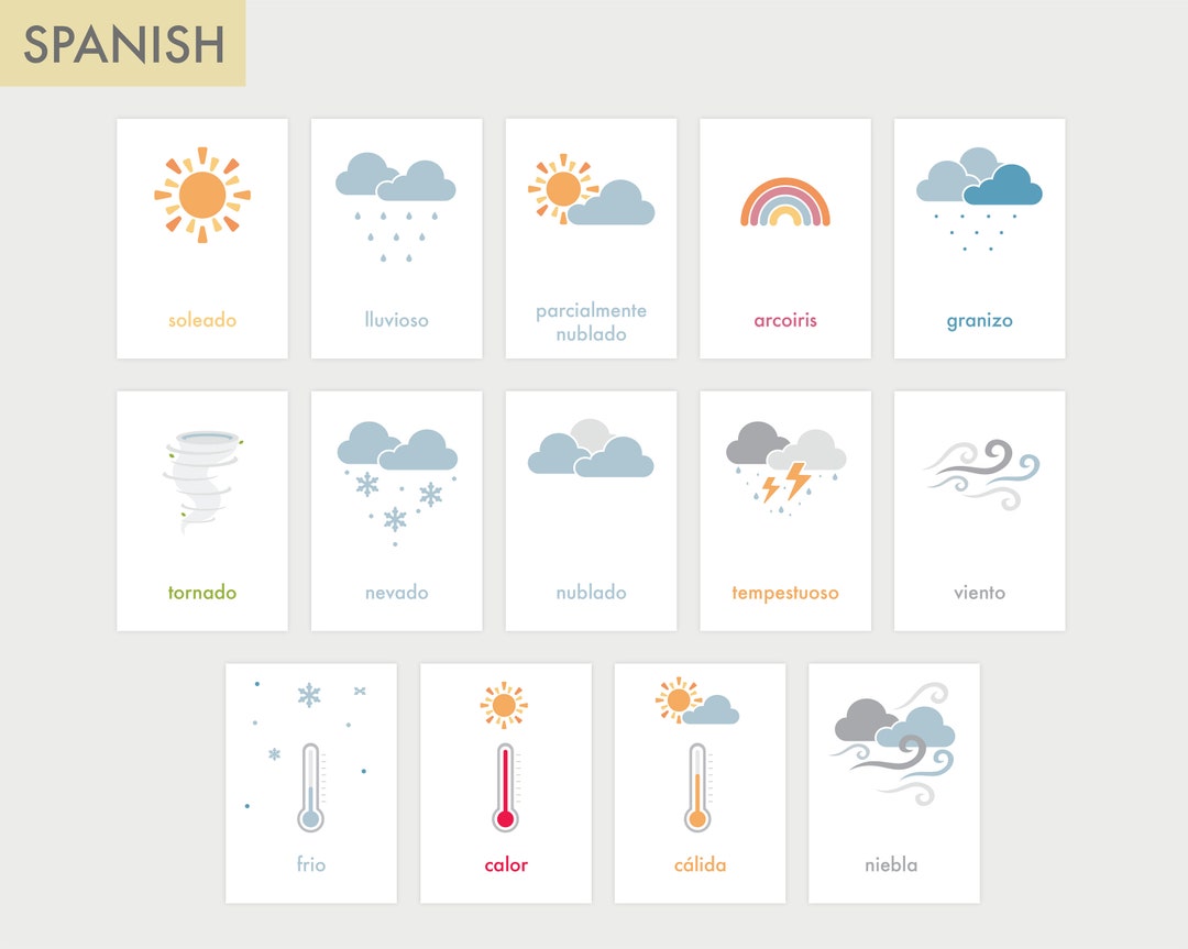 Weather Flashcards | Spanish Weather Flashcards | Printable Weather ...