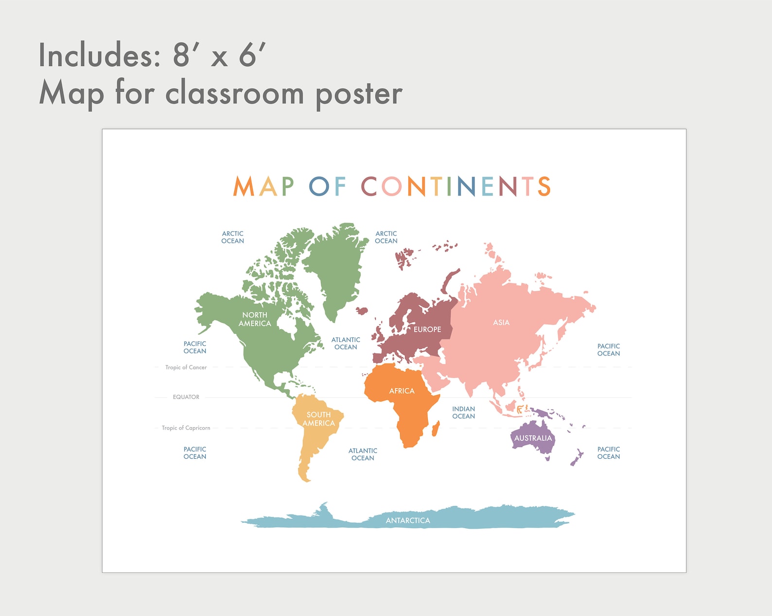 Filled Large Continent Map for Classroom || World Map Printable ...