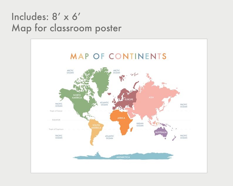 Filled Large Continent Map for Classroom || World Map Printable ...