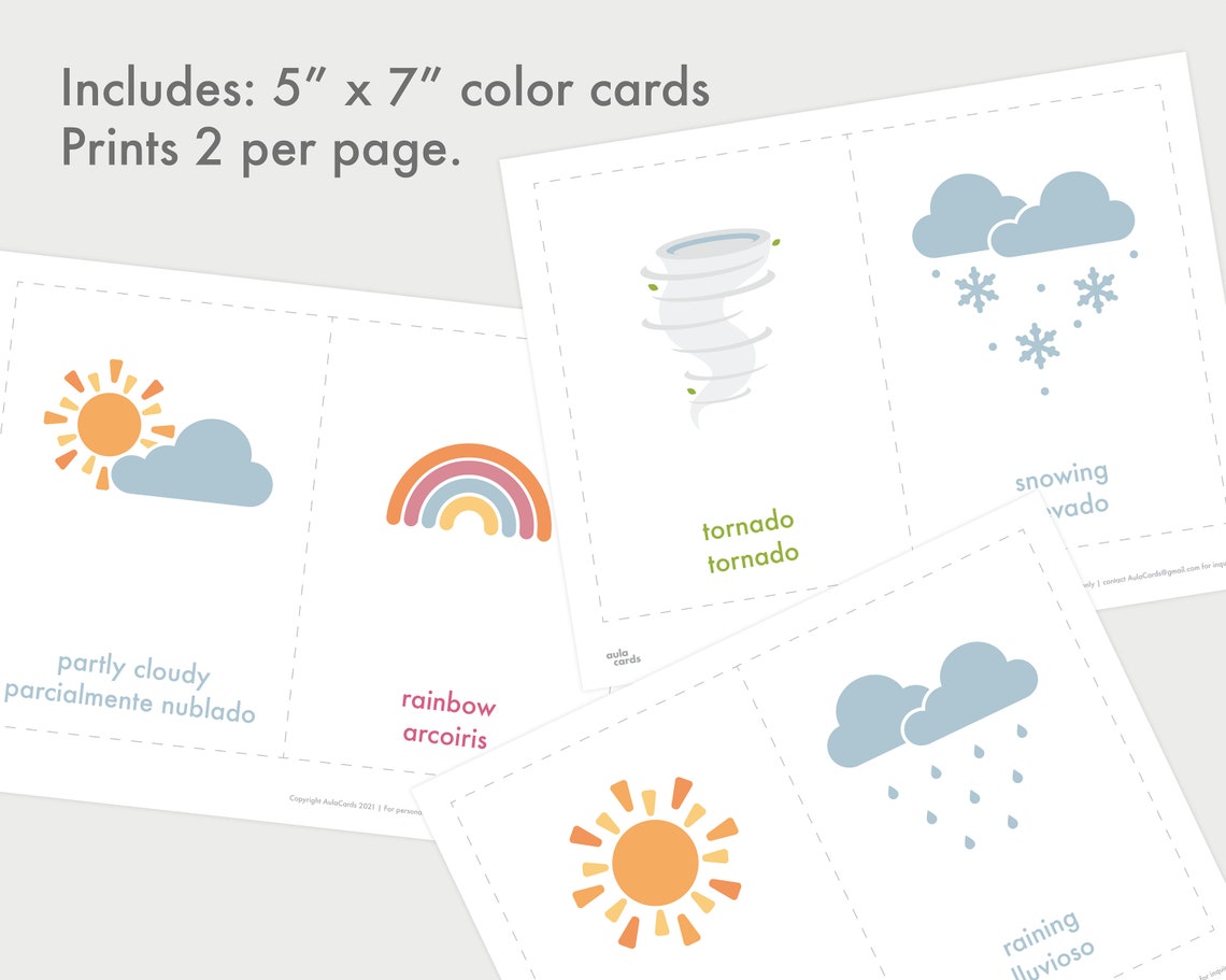 Weather Flashcards | English and Spanish Bilingual Weather Flashcards ...