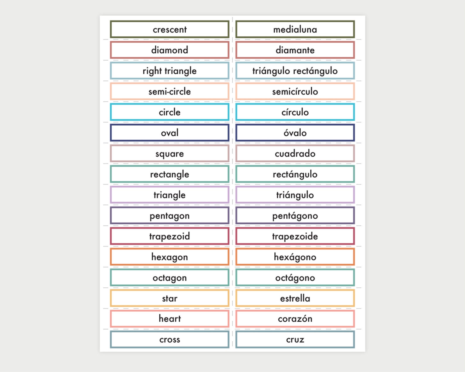 Shapes Montessori Flashcards Bilingual Shape Flashcards Three Part ...