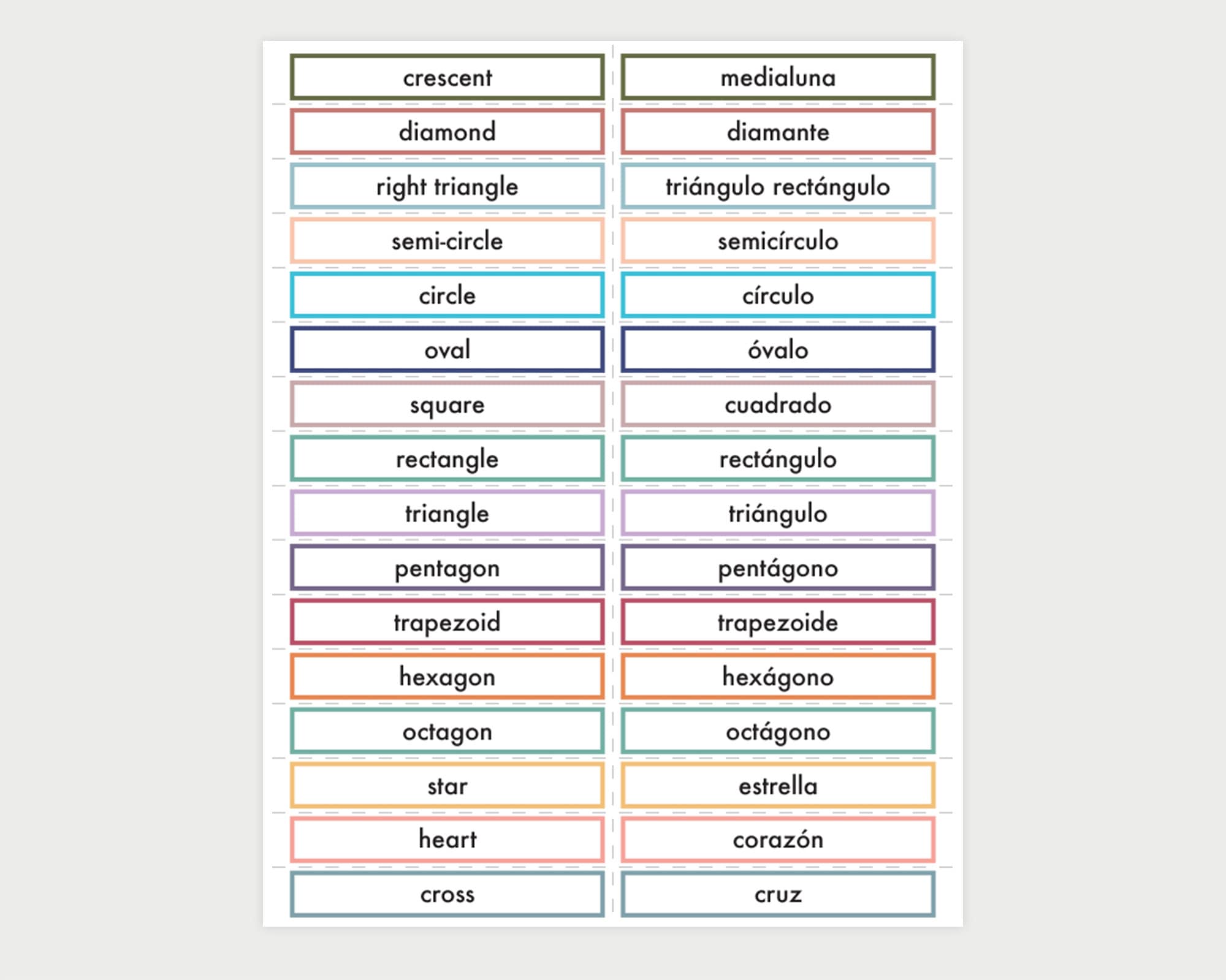Shapes Montessori Flashcards Bilingual Shape Flashcards Three Part ...