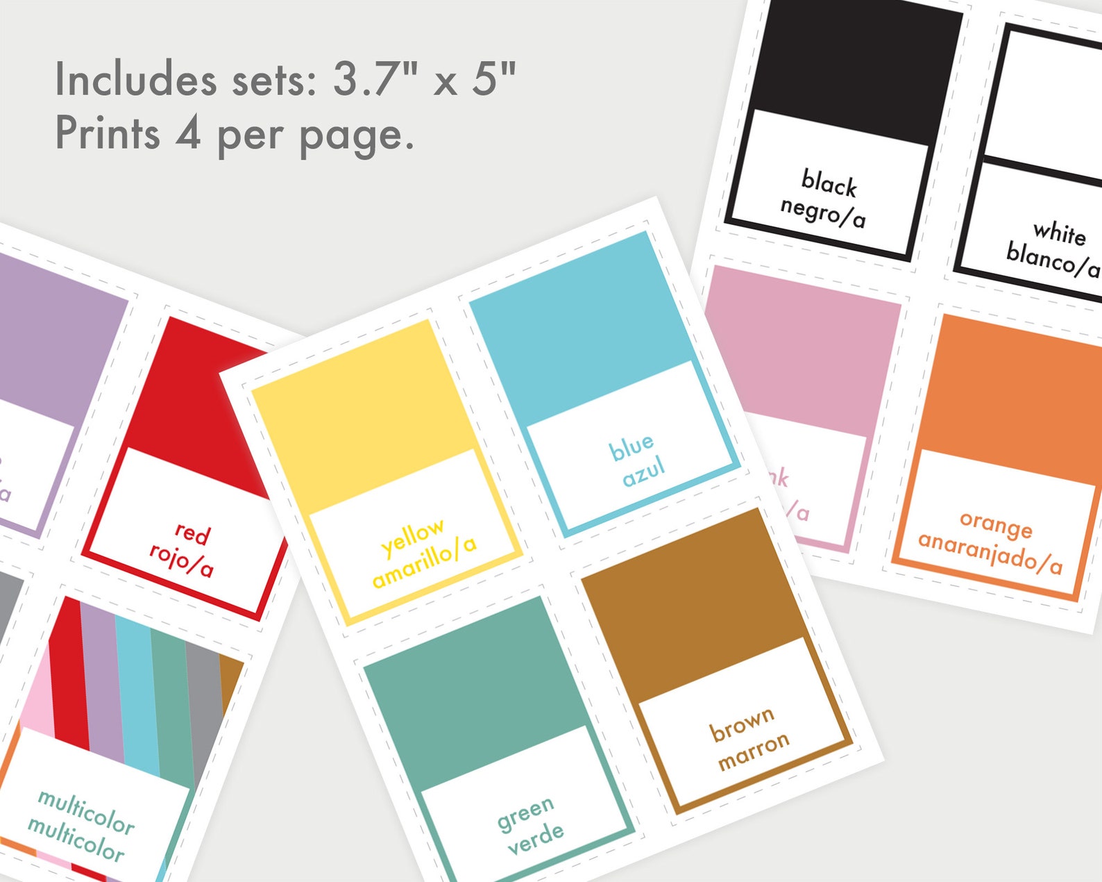 Bilingual English / Spanish Montessori Color Flashcards | Etsy
