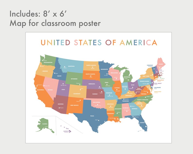 US States and Capital Large Large Map | Map Printable | Map of the ...