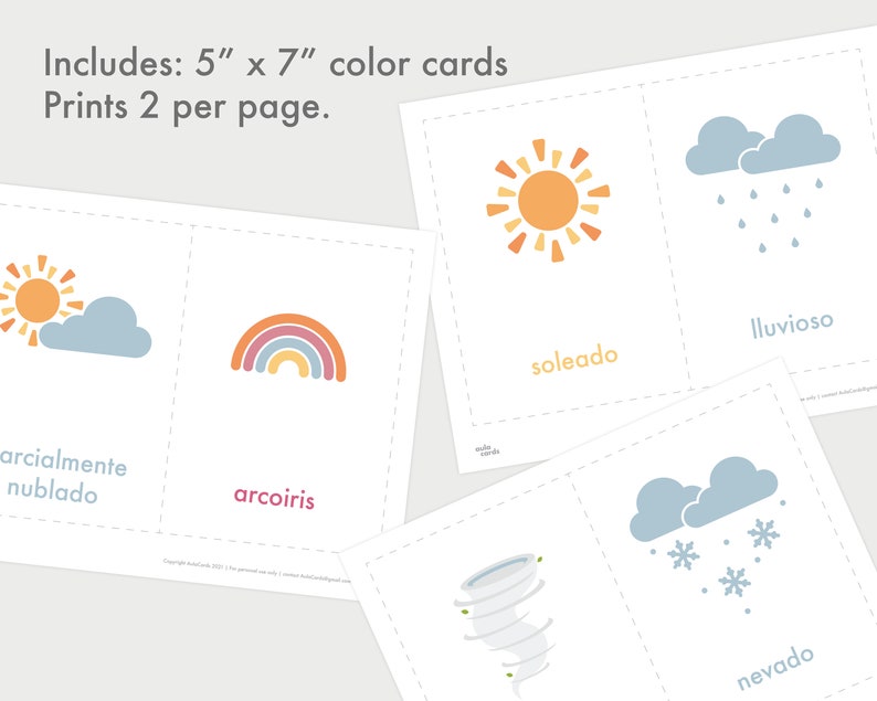 Weather Flashcards | Spanish Weather Flashcards | Printable Weather ...
