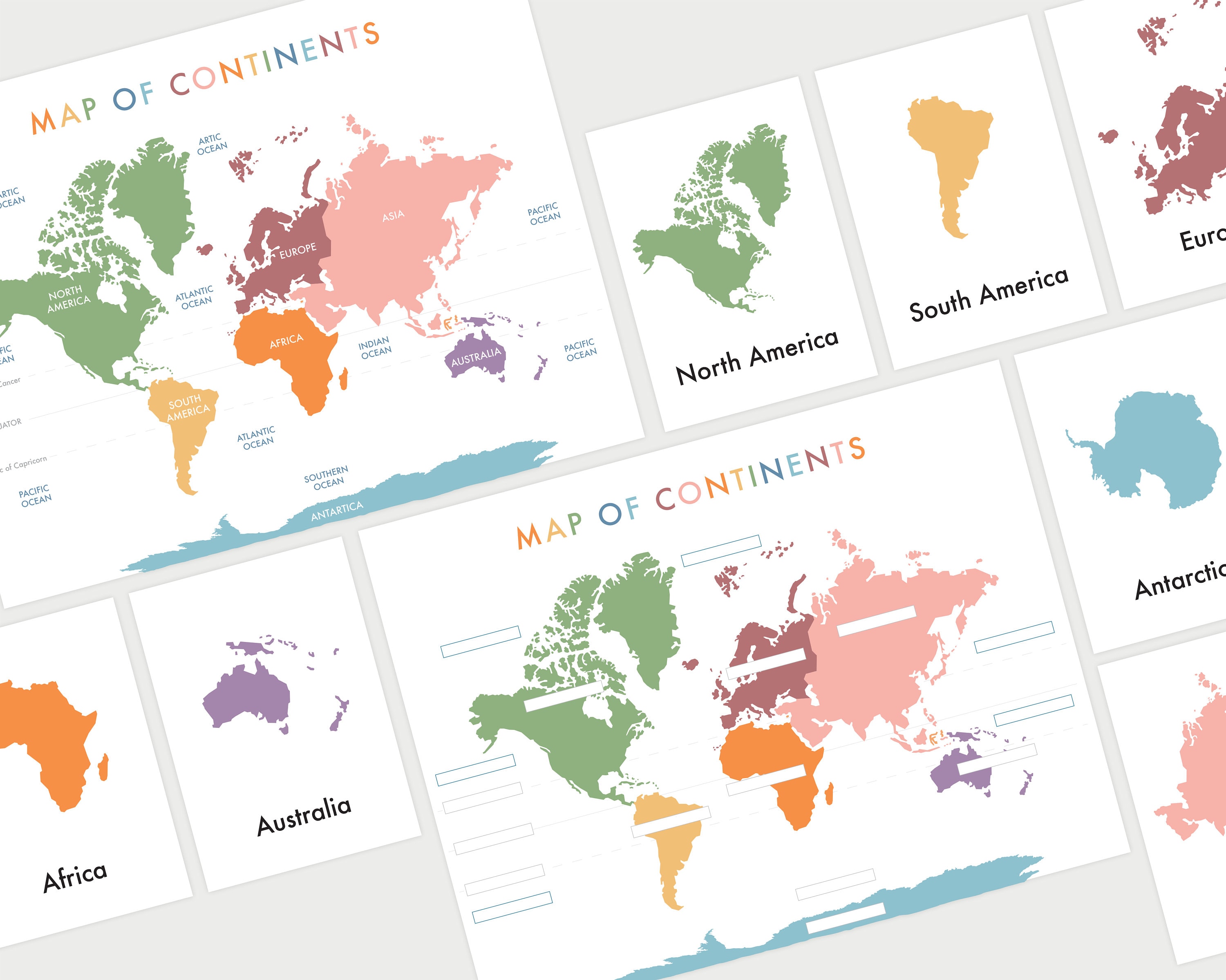 Continents Geography Cards World Map Printable Continents Oceans of the ...