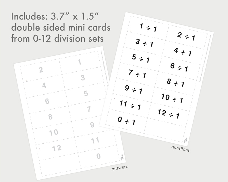 Division Flash Cards and Number Chart | Time Tabled Square | Division ...
