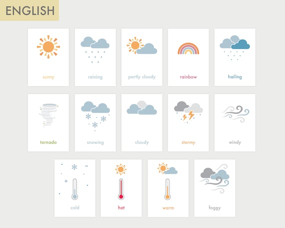 Weather Flashcards English Weather Flashcards Printable - Etsy